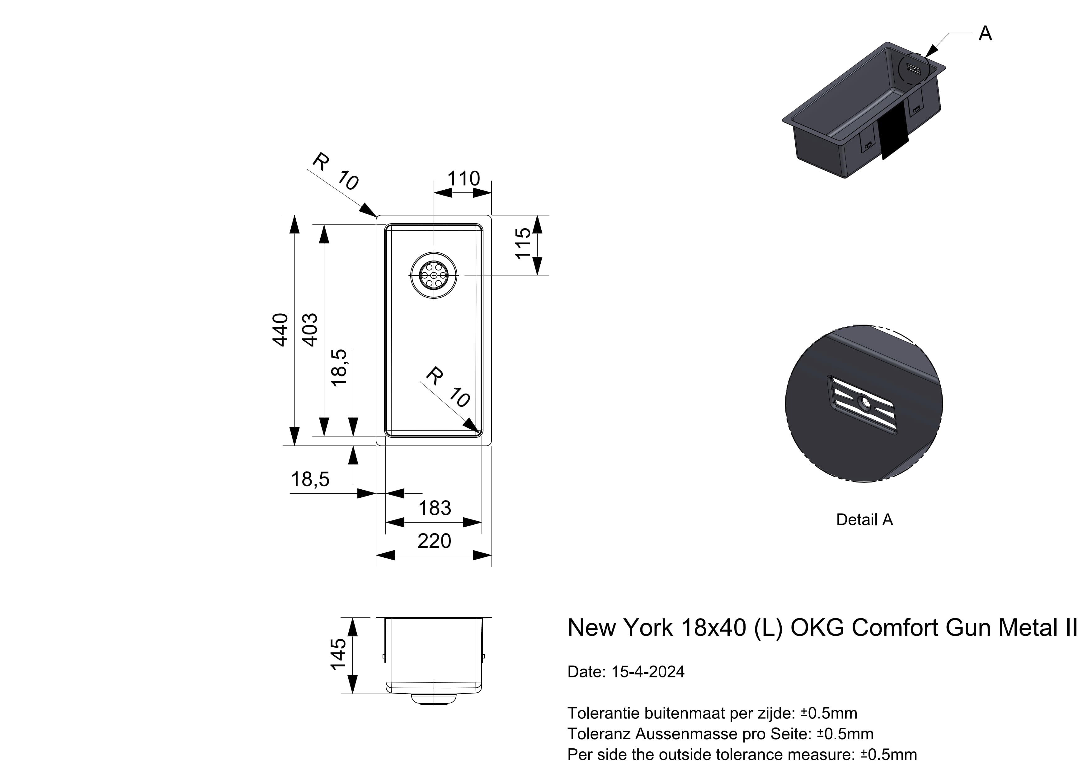 New York 18x40 (L) OKG Comfort Gun Metal II